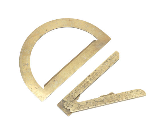 Bonhams A Butterfield Brass Protractor And Sector French Early 18th