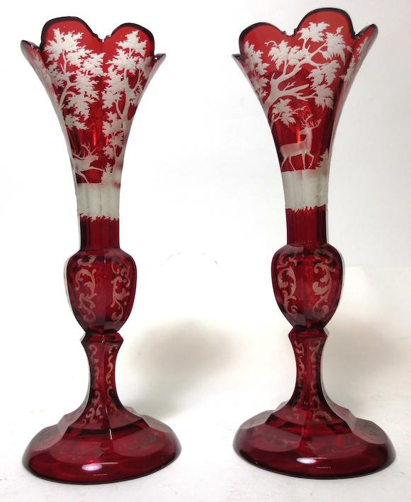 Bonhams A Pair Of Bohemian Ruby Flashed Glass Vases Circa 1900