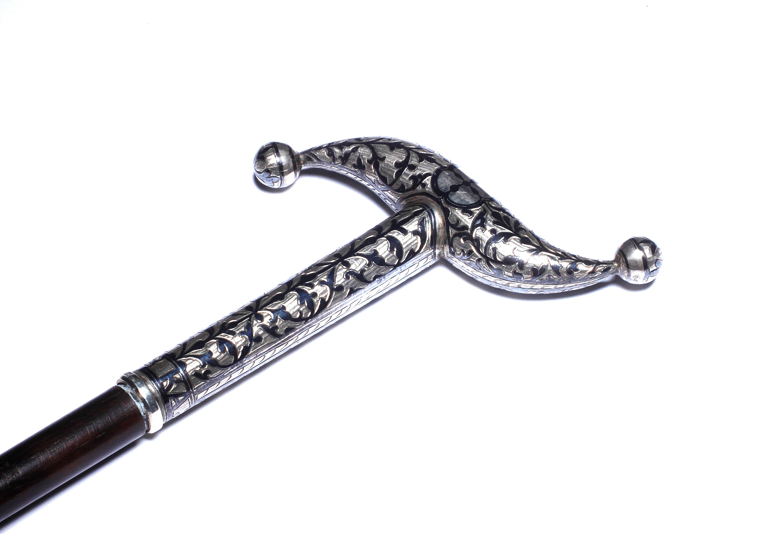 Bonhams : A late 19th century Russian silver and niello mounted cane