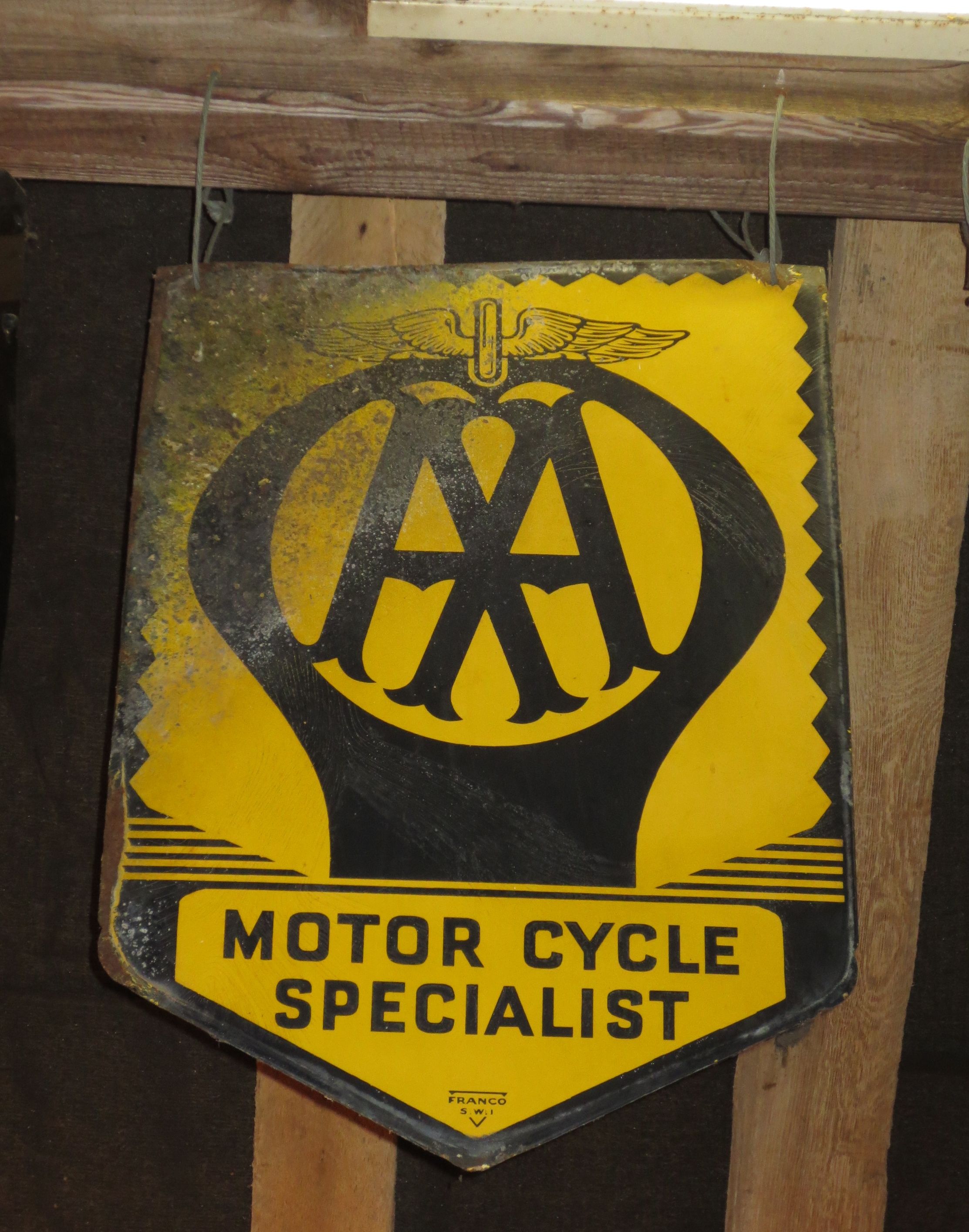 Bonhams Cars : An AA Motor Cycle Specialist enamel sign by Franco Signs,