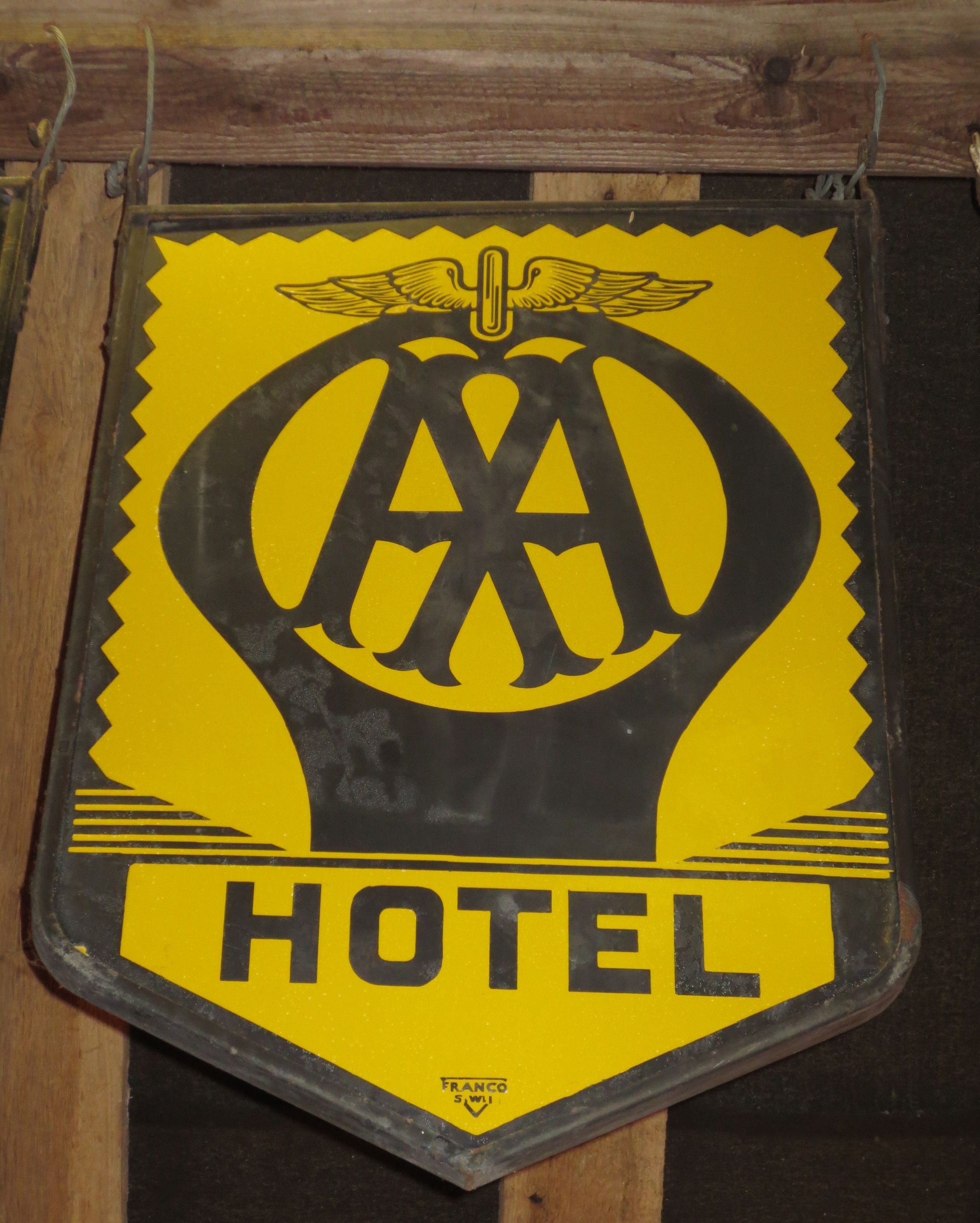 Bonhams Cars : AA Hotel enamel hanging sign by Franco,