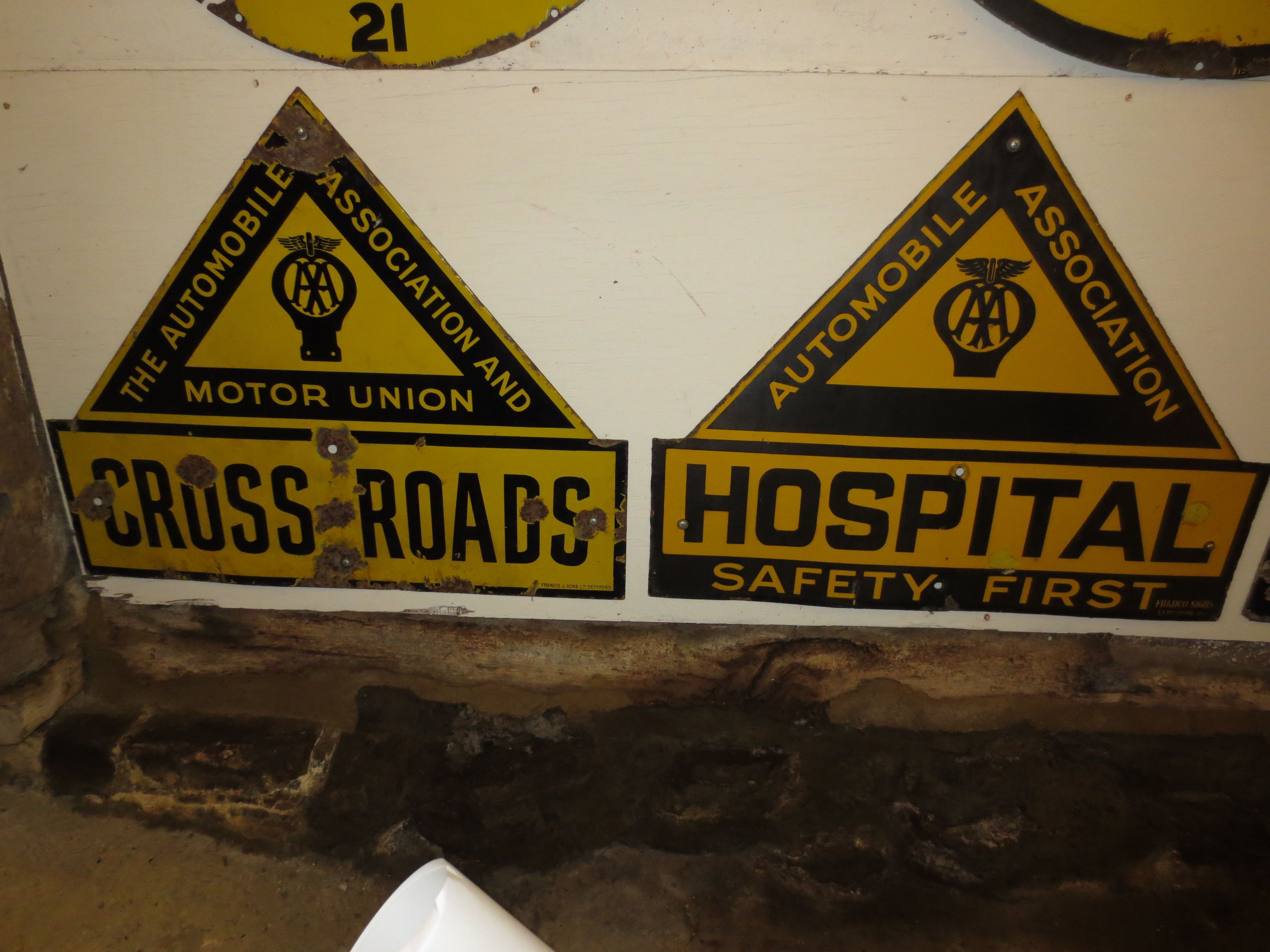 Bonhams Cars : Two AA warning triangle enamel signs,