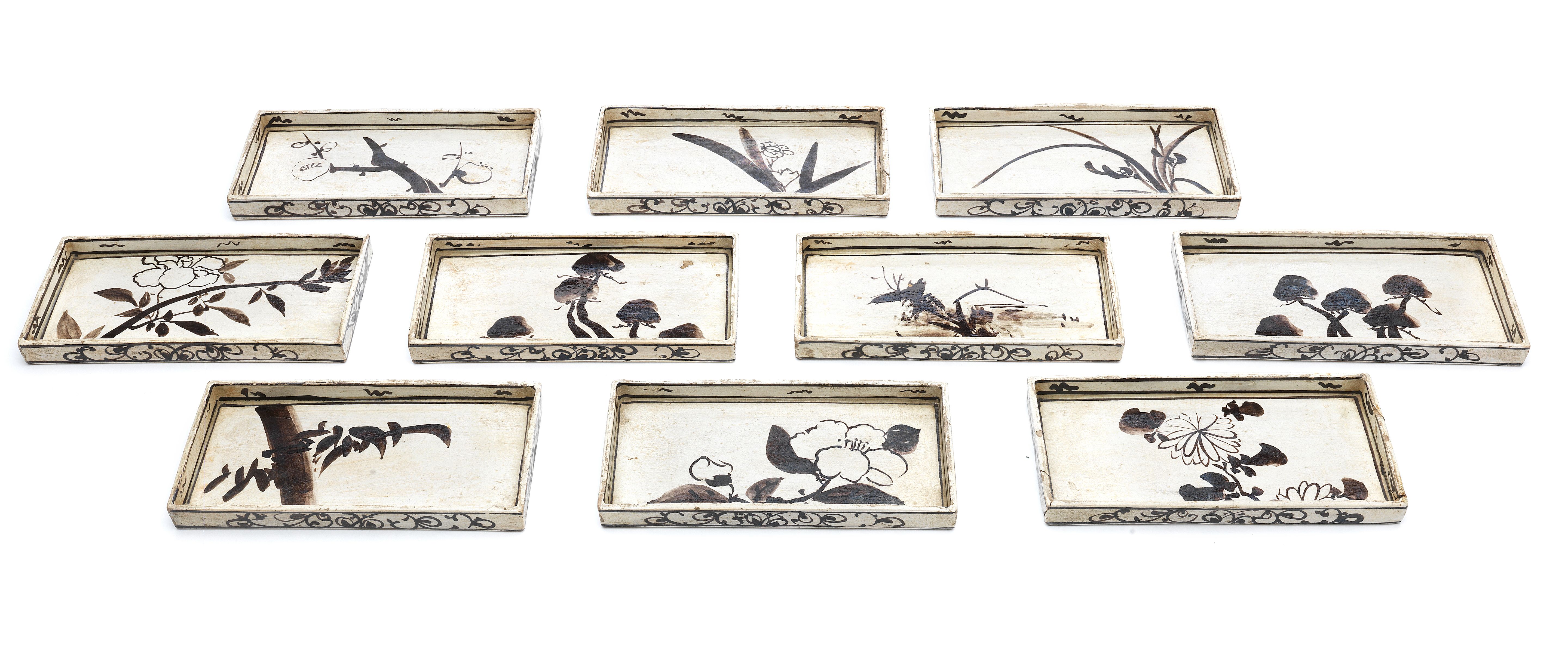 Bonhams : A set of ten glazed stoneware mukozuke (food dishes) By Ogata ...