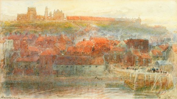 Bonhams : Albert Goodwin, RWS (British, 1845-1932) Whitby Harbour and Abbey
