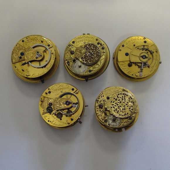 Bonhams : A lot of five pocket watch movements (AF)