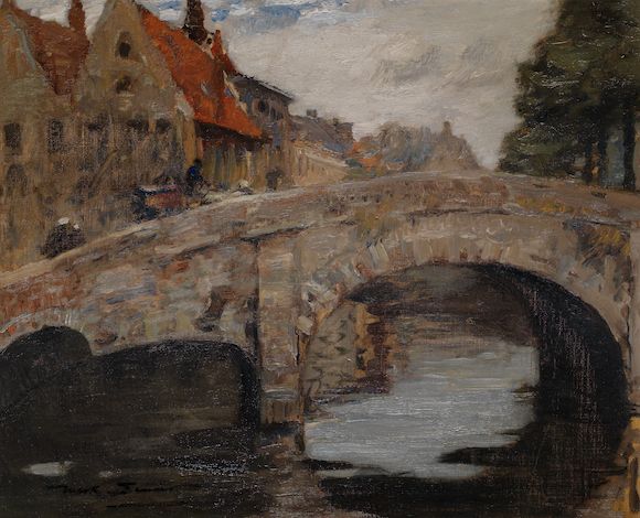 Bonhams : Mark Senior (British, 1864-1927) 'An Old Bridge, Bruges'