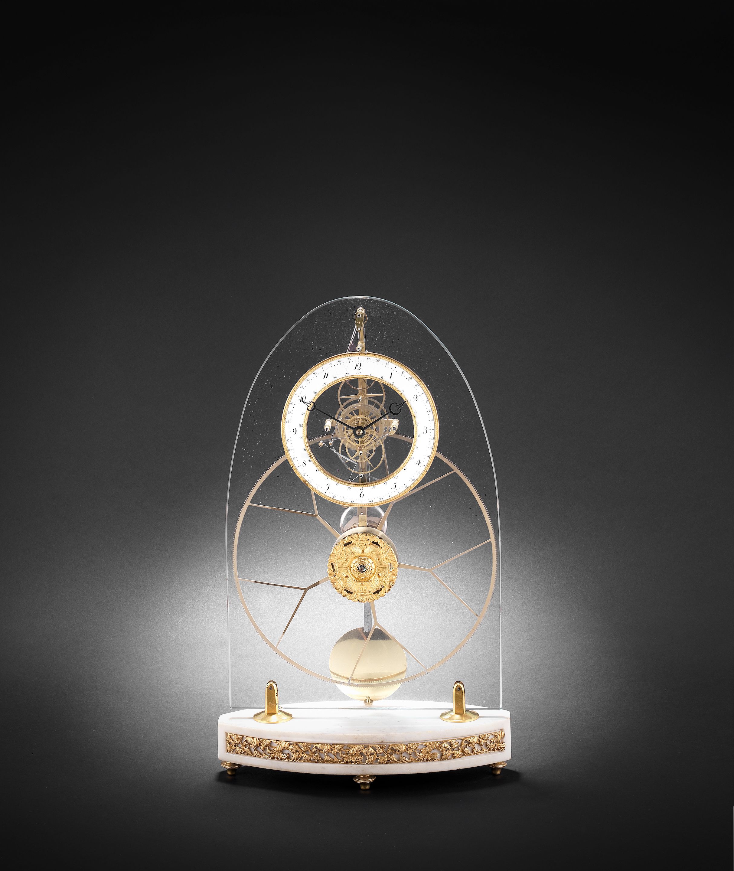Bonhams : An early 19th century French glass great wheel skeleton clock ...