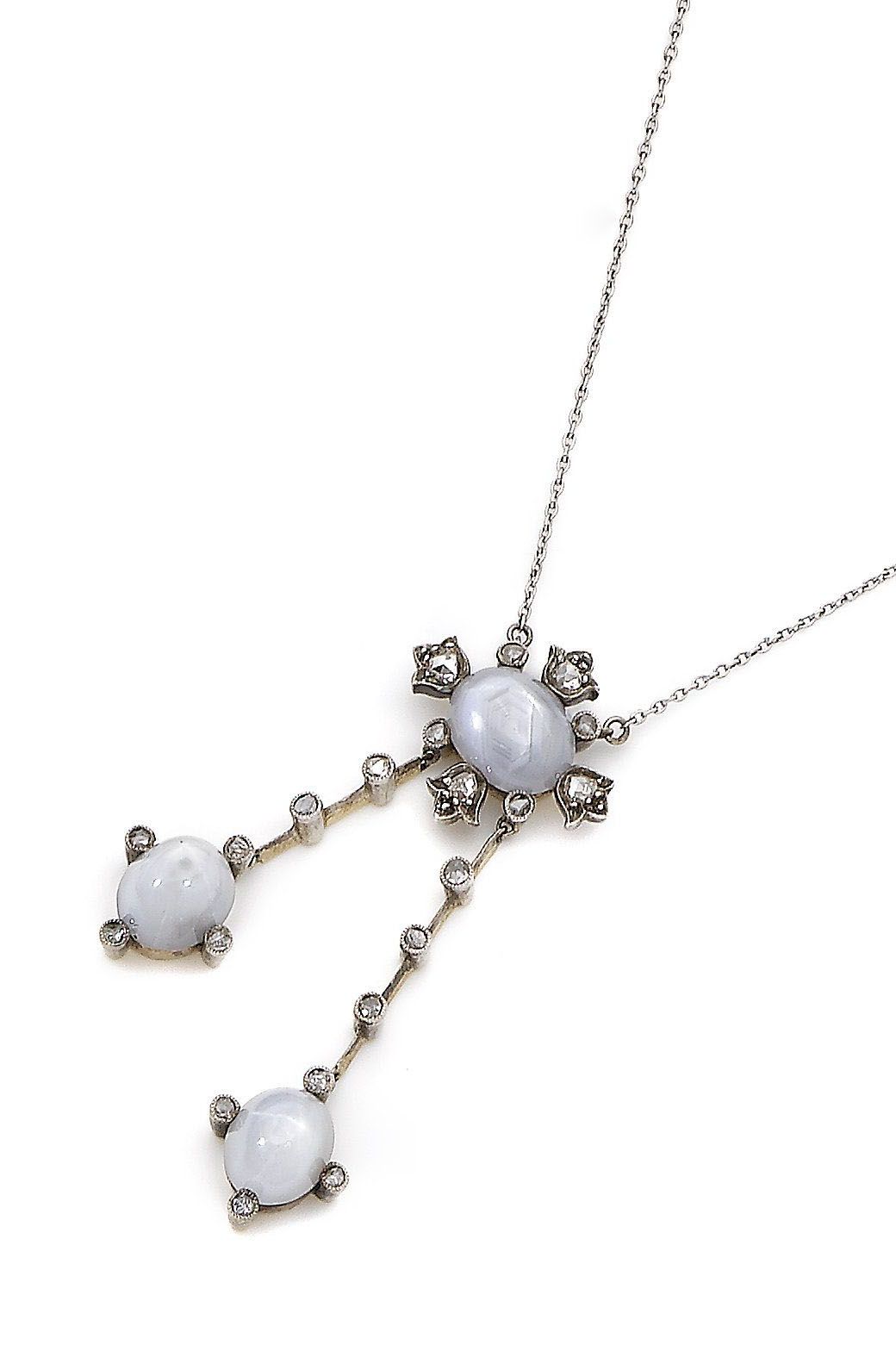 Bonhams : A star sapphire and diamond négligée pendant necklace, circa 1900