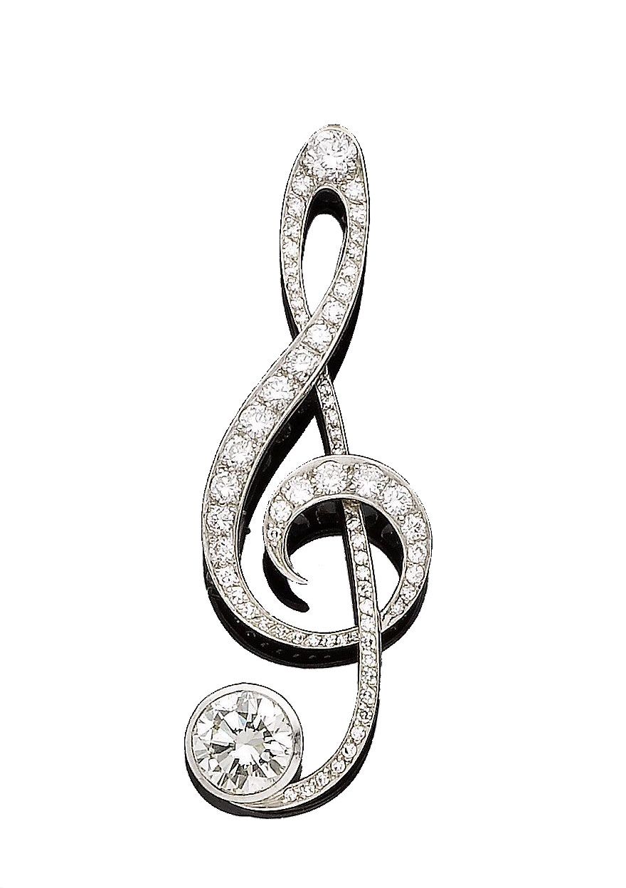 Bonhams : An early 20th century diamond trebel clef brooch