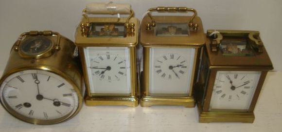 Bonhams : Two brass cased carriage timepieces, one with both Arabic and ...