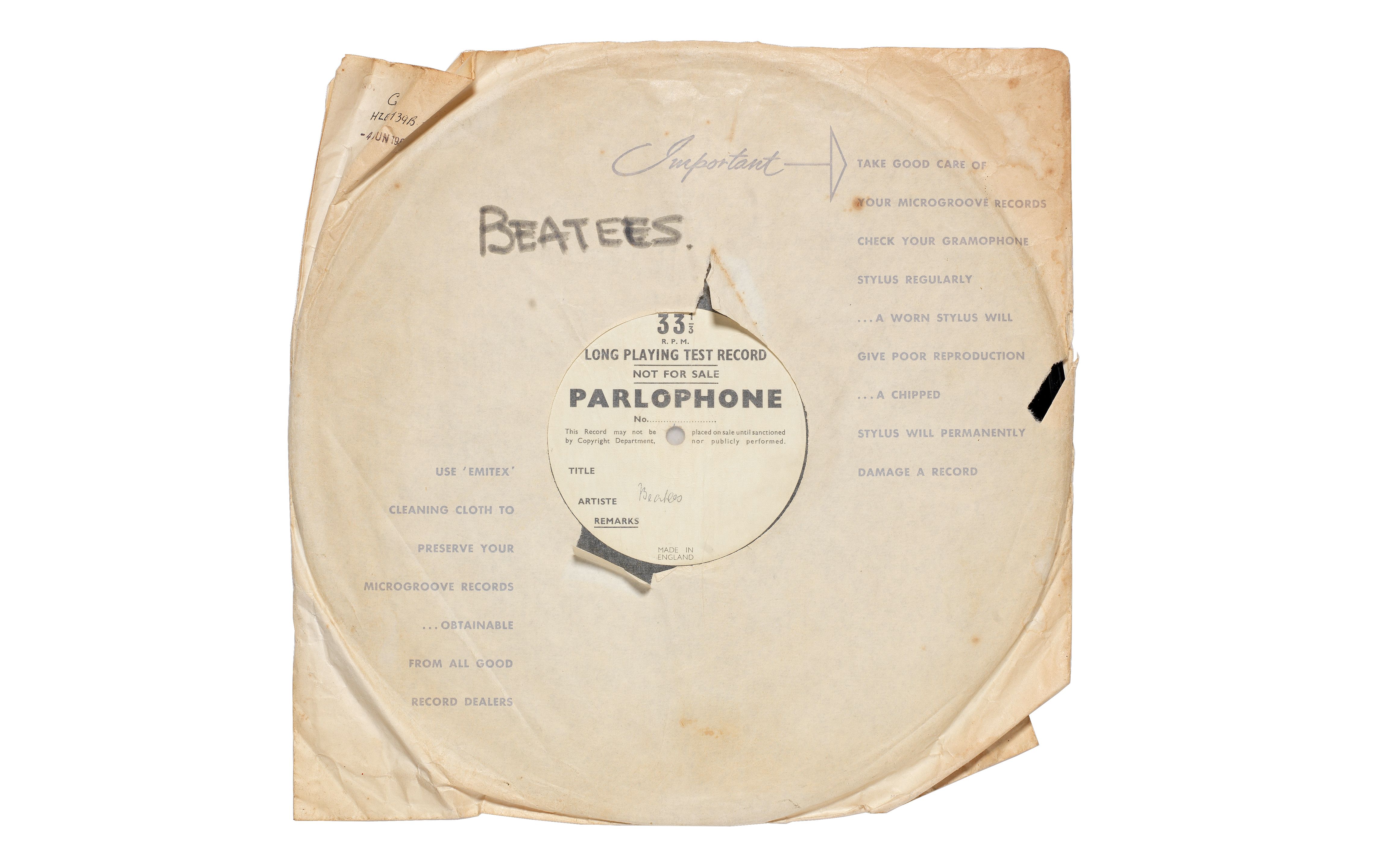 Bonhams : The Beatles A test pressing of the album 'With The Beatles ...