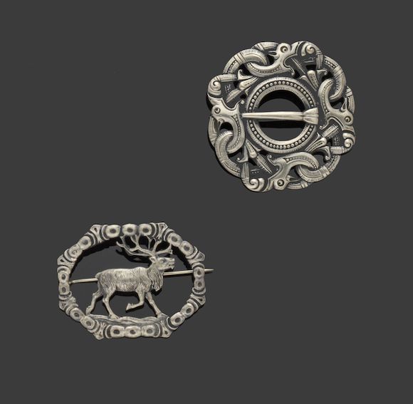 Bonhams : Magnus Aase: A Norwegian Dragestil brooch, a stag brooch, and ...
