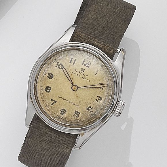 Bonhams : Rolex. A stainless steel manual wind wristwatch Oyster Royal, Ref:6044, Serial No.739 ...