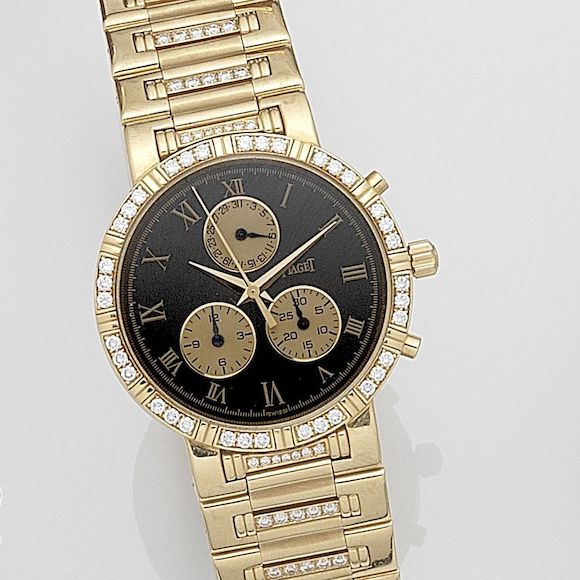 Bonhams : Piaget. An 18ct gold and diamond set quartz calendar ...
