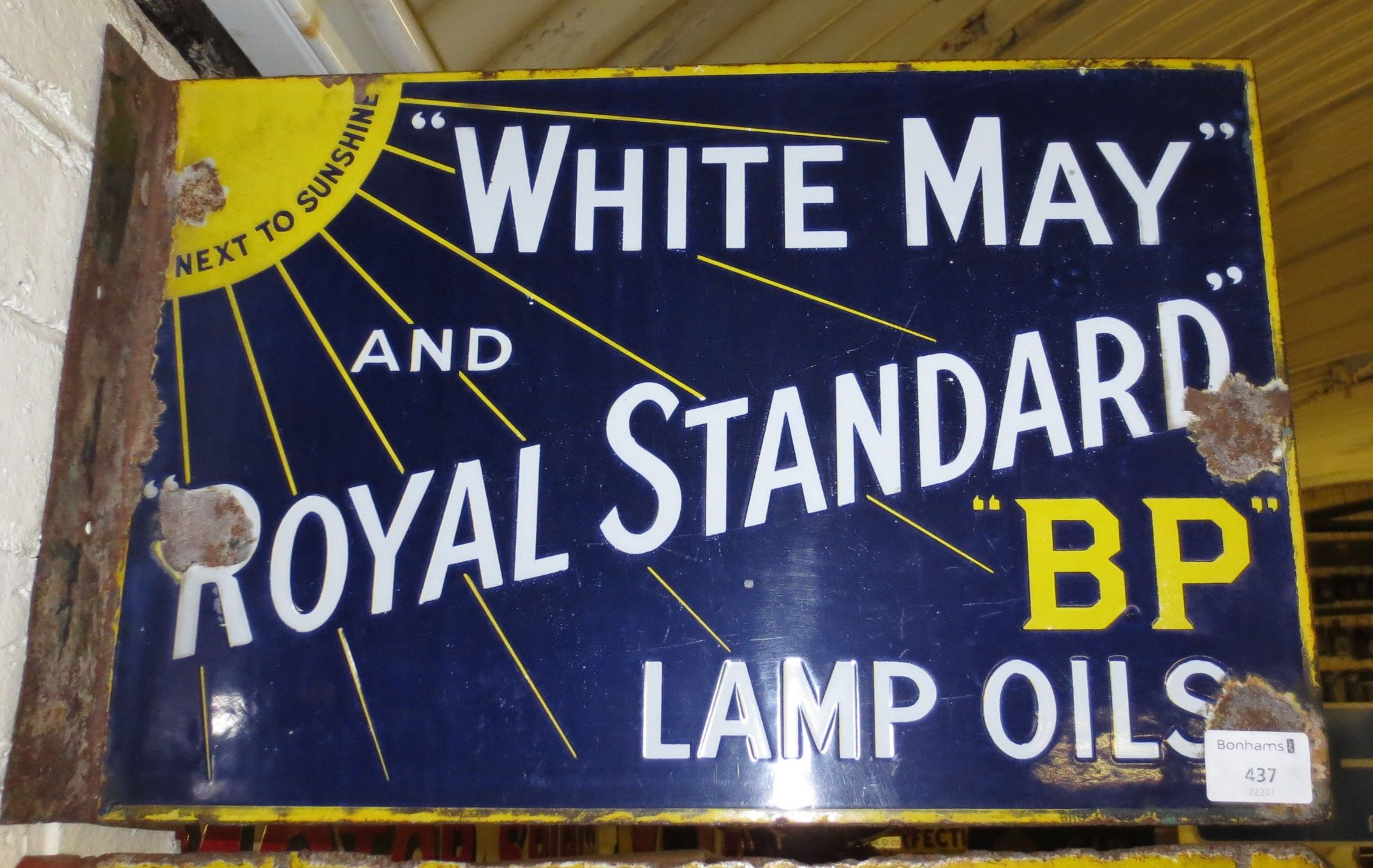 Bonhams Cars : A 'BP' Lamp Oils enamel sign for White May & Royal ...