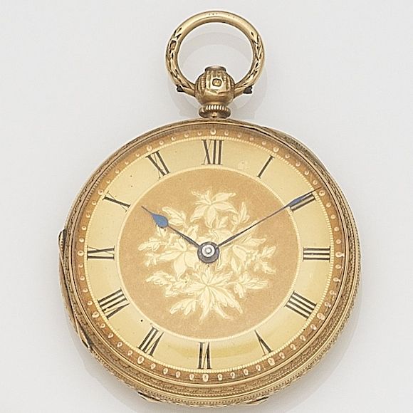 Bonhams : English. An 18ct gold key wind open face pocket watch Case and Movement No.75582 ...