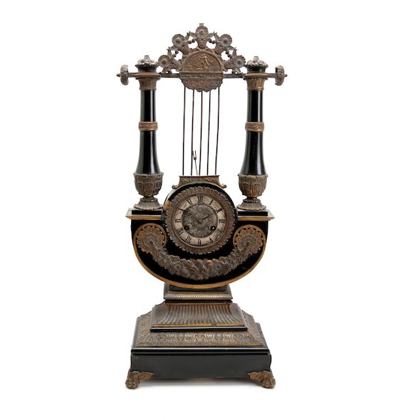 Bonhams : A French 19th century lyre mantel clock