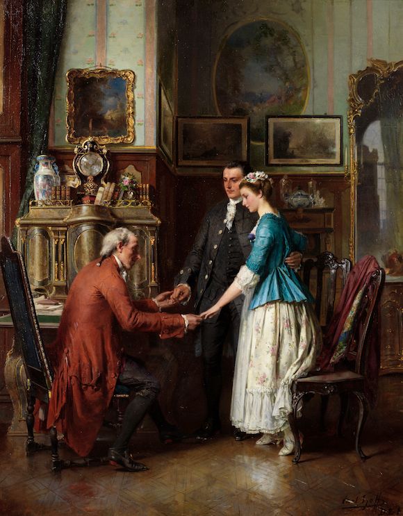 Bonhams : Carl Heinrich Hoff, the Elder (German, 1838-1890) The betrothal
