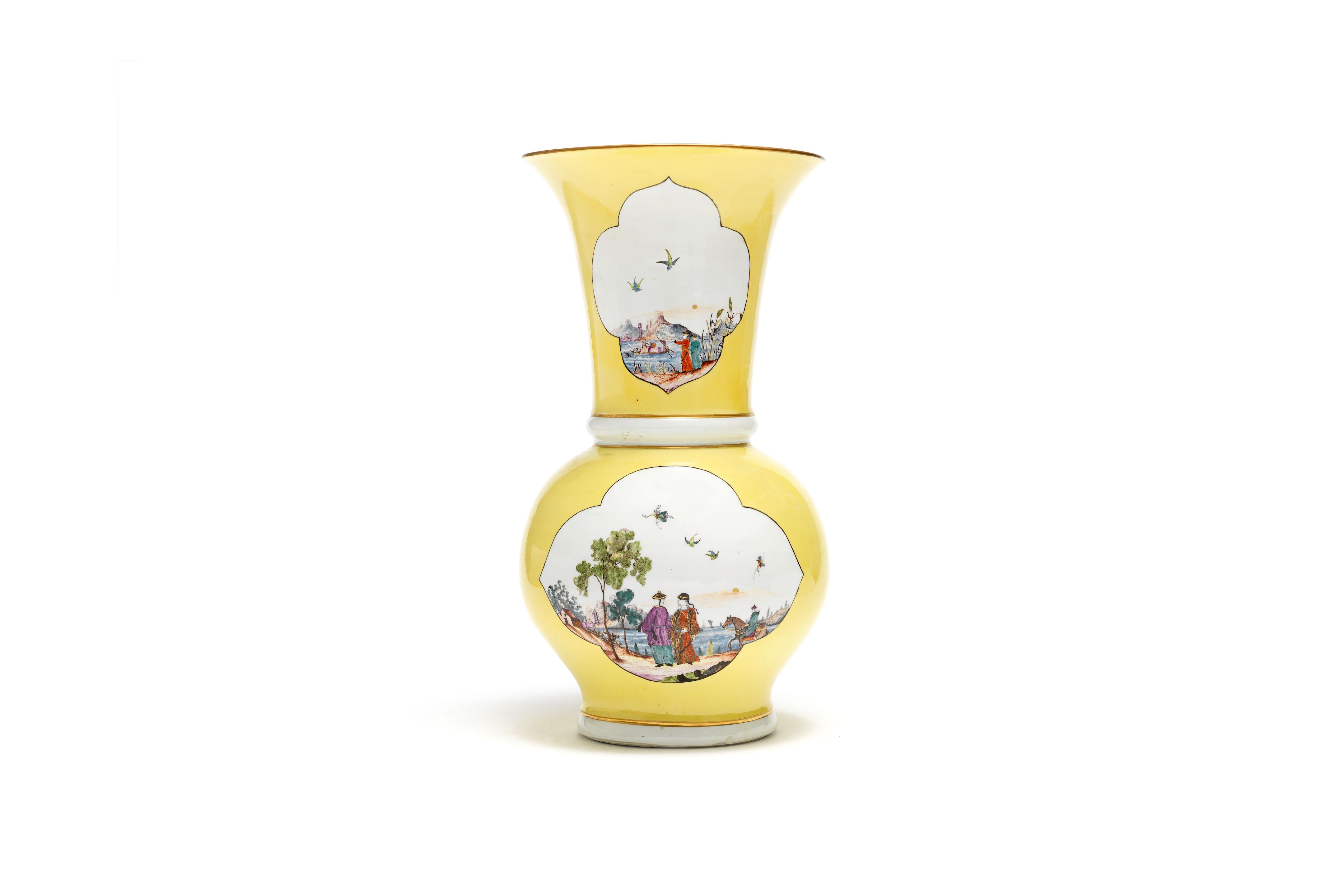 Bonhams : A Meissen yellow-ground Augustus Rex vase, circa 1730-35