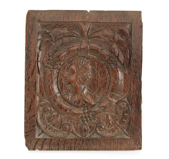 Bonhams : A mid-16th century carved oak 'Romayne'-type panel, English ...