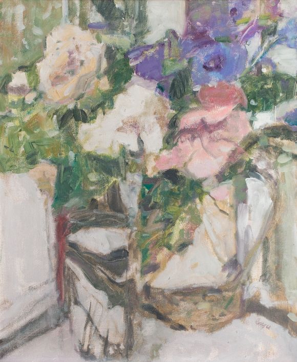 Bonhams : Gordon Bryce (Scottish, born 1943) Roses and Geraniums
