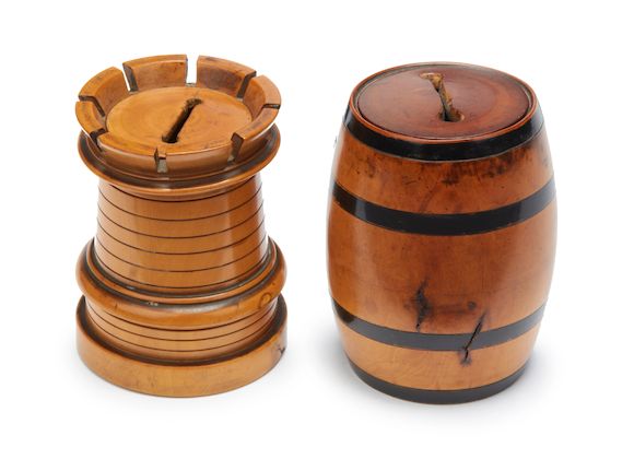 Bonhams : Two 19th century treen money boxes, English