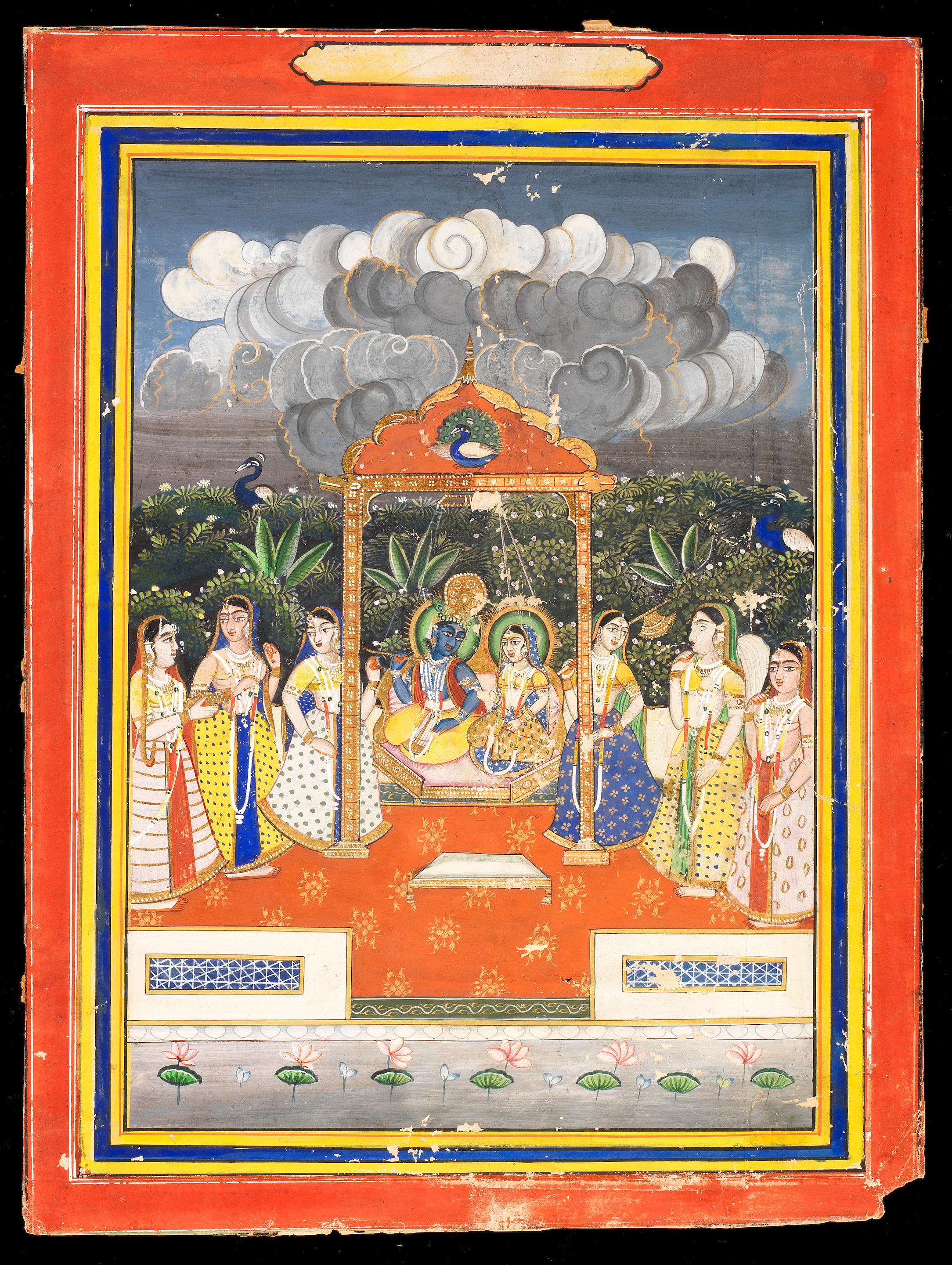 Bonhams Radha And Krishna Beneath A Canopy On A Terrace With Female