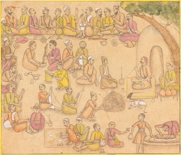 Bonhams : A village assembly with a headman holding court as others ...