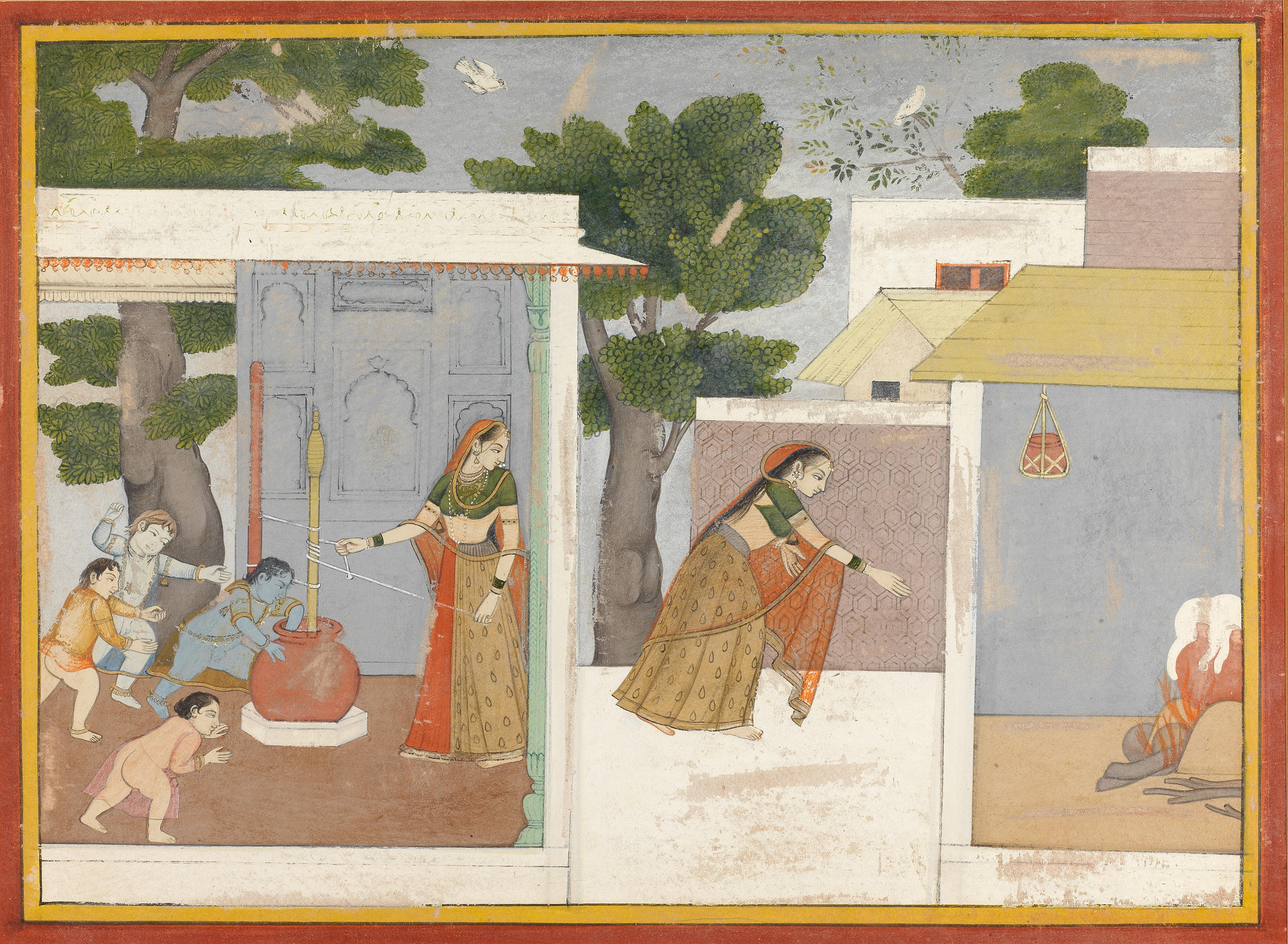 Bonhams Krishna Stealing The Butter In Yashodas House Pahari