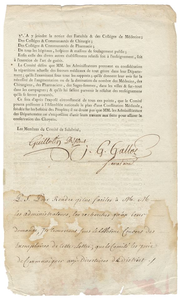 Bonhams : GUILLOTIN (JOSEPH IGNACE) Document signed ("Guillotin"), as ...