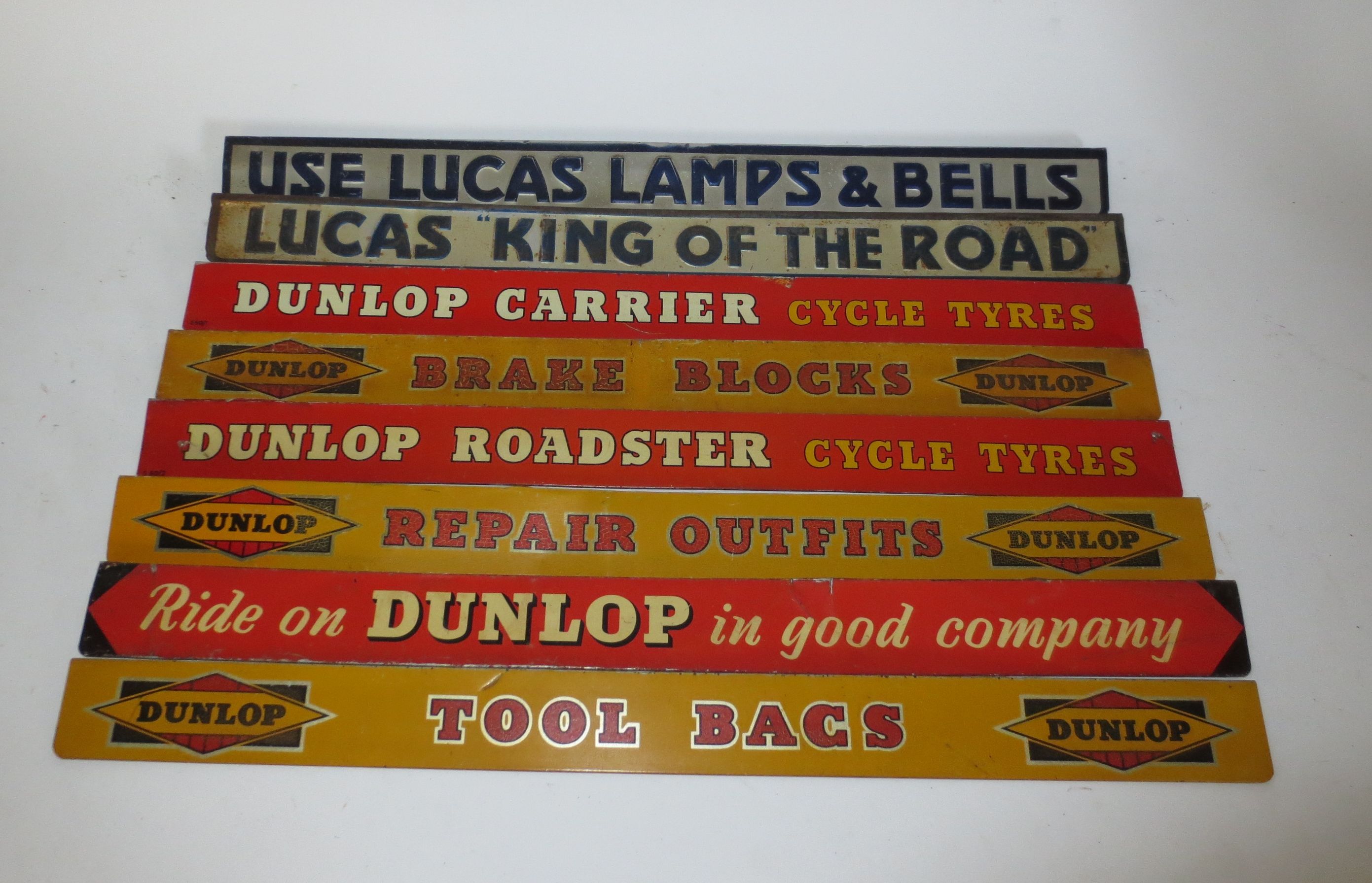 Bonhams Cars : Eight shelf edge advertising strips each printed tin,
