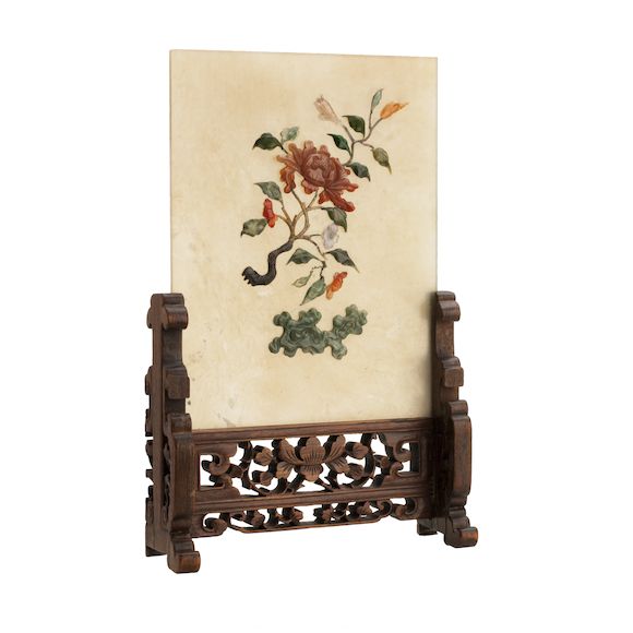 Bonhams : A jade and hardstone table screen 19th century