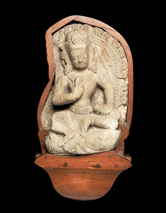 Bonhams : A carved stone figure of a Bodhisattva Nepal, 18th Century