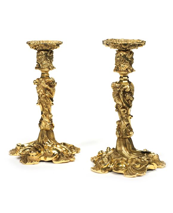 Bonhams : A pair of late 19th century ormolu rococo candlesticks in the ...