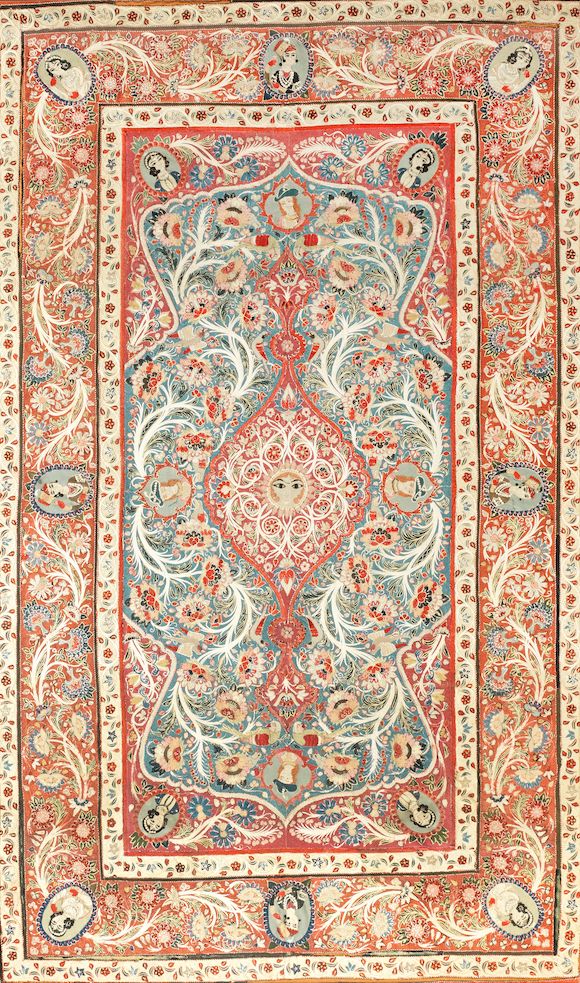 Bonhams : A fine Qajar embroidered and appliqué wool Resht Panel Persia ...