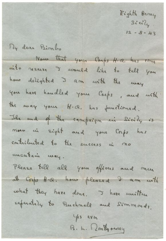 Bonhams : MONTGOMERY (BERNARD LAW) Autograph letter signed ("B.L ...