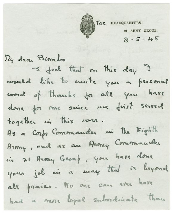 Bonhams : MONTGOMERY (BERNARD LAW) Autograph letter signed (B.L ...
