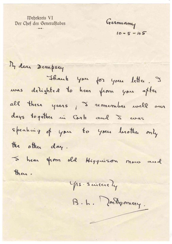 Bonhams : MONTGOMERY (BERNARD LAW) Autograph letter signed ("B.L ...