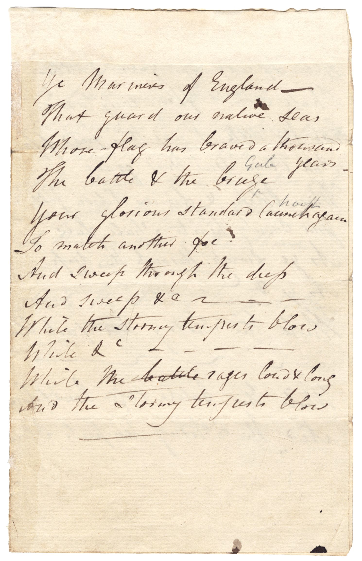 Bonhams : CAMPBELL (THOMAS) Autograph draft of his poem 'Ye Mariners of ...