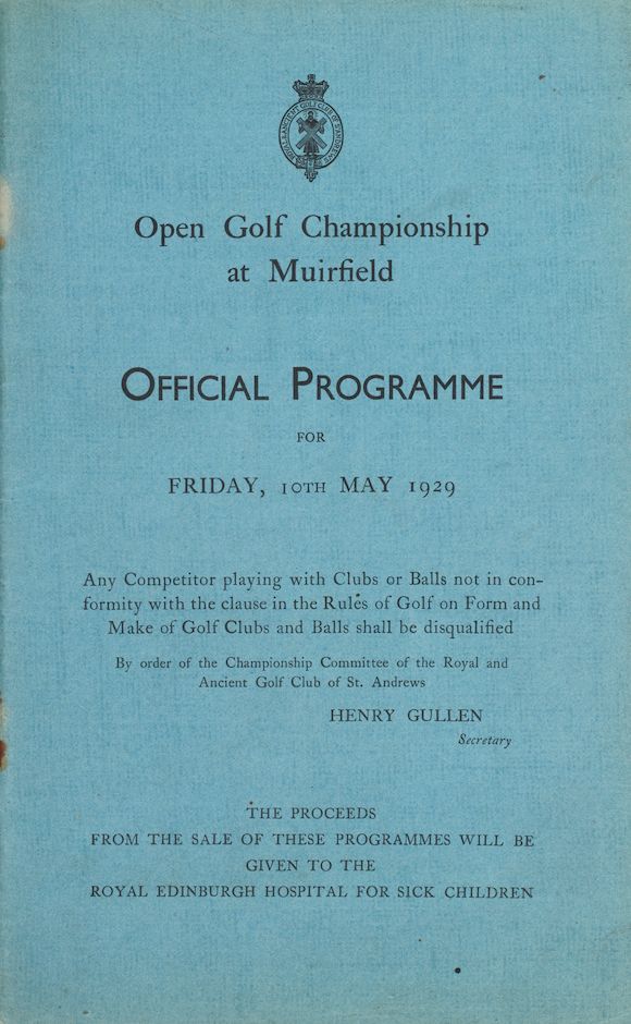 Bonhams : A 1929 Open Championship (Muirfield) programme