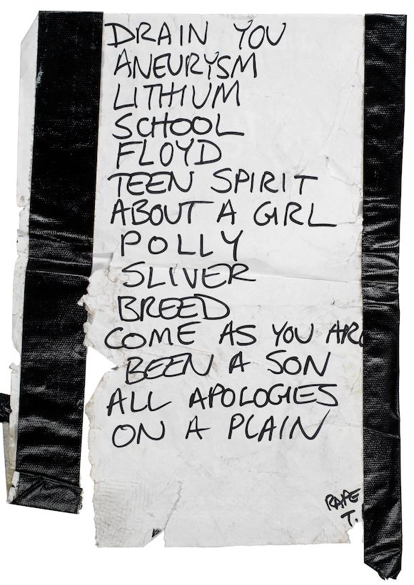 Bonhams : Nirvana/Dave Grohl/Kurt Cobain: A handwritten set list in ...