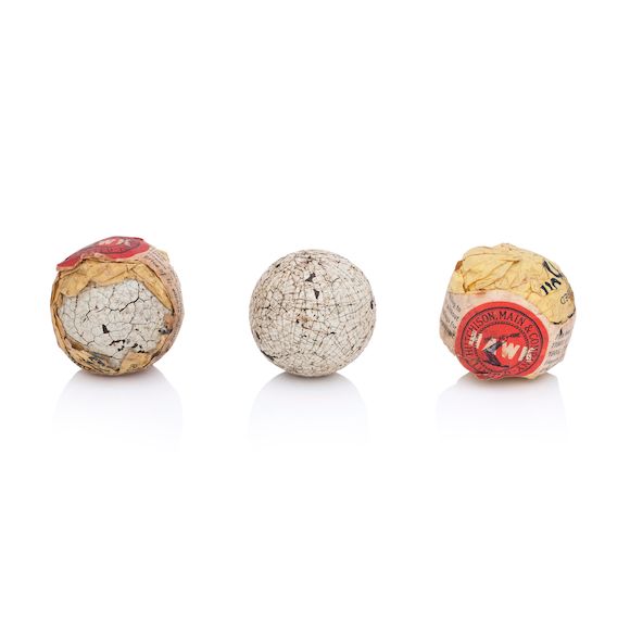 Bonhams : Three Hutchison, Main & Co Hawk bramble golf balls circa 1905