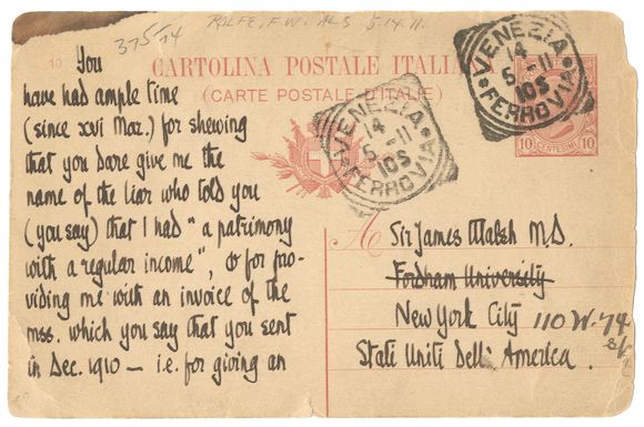 Bonhams : ROLFE (FREDERICK WILLIAM) 'Baron Corvo' Autograph postcard ...