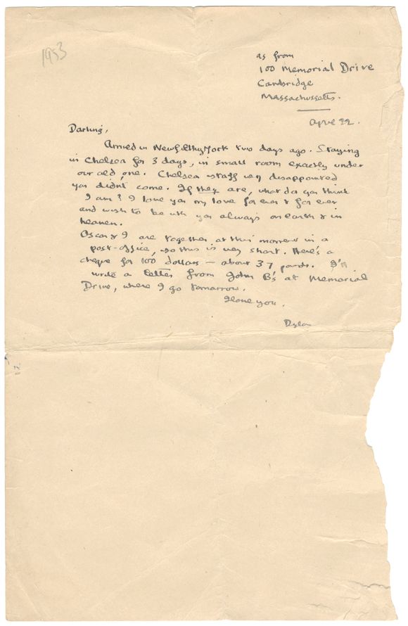 Bonhams : THOMAS (DYLAN) Autograph letter signed ("Dylan"), to his wife ...