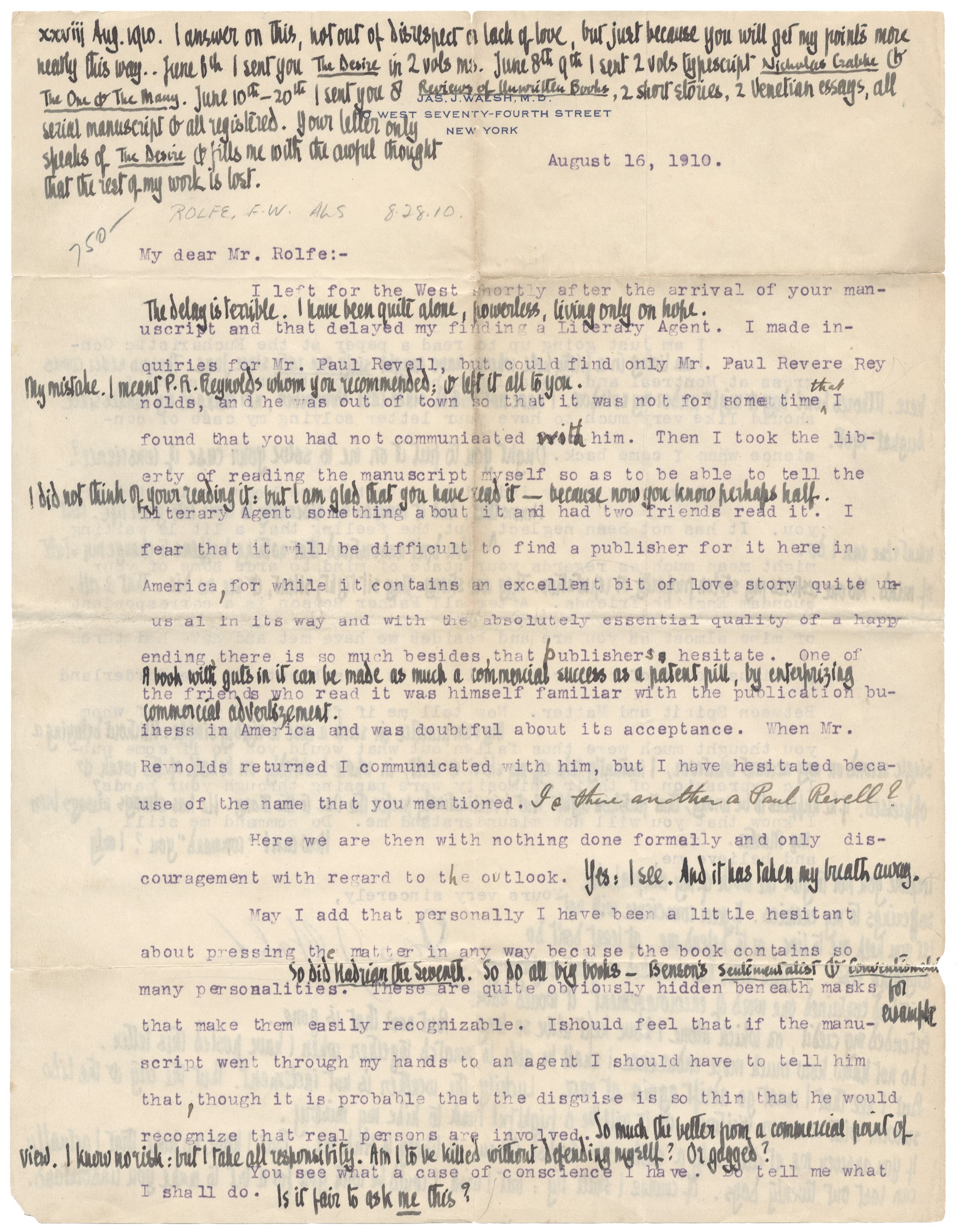 Bonhams : ROLFE (FREDERICK WILLIAM) 'Baron Corvo' Autograph letter, to ...