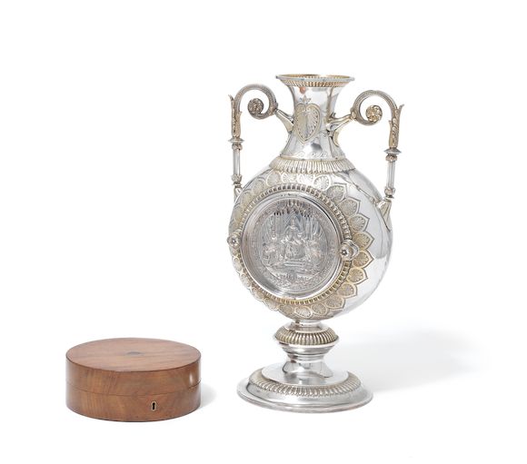 Bonhams : An unusual Victorian parcel-gilt and electroplated vase set ...