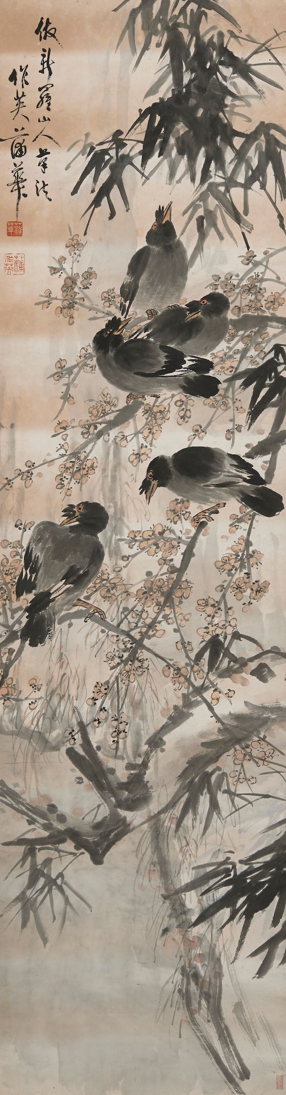 Bonhams : Pu Hua (1831-1911) Magpies and Plum Blossoms