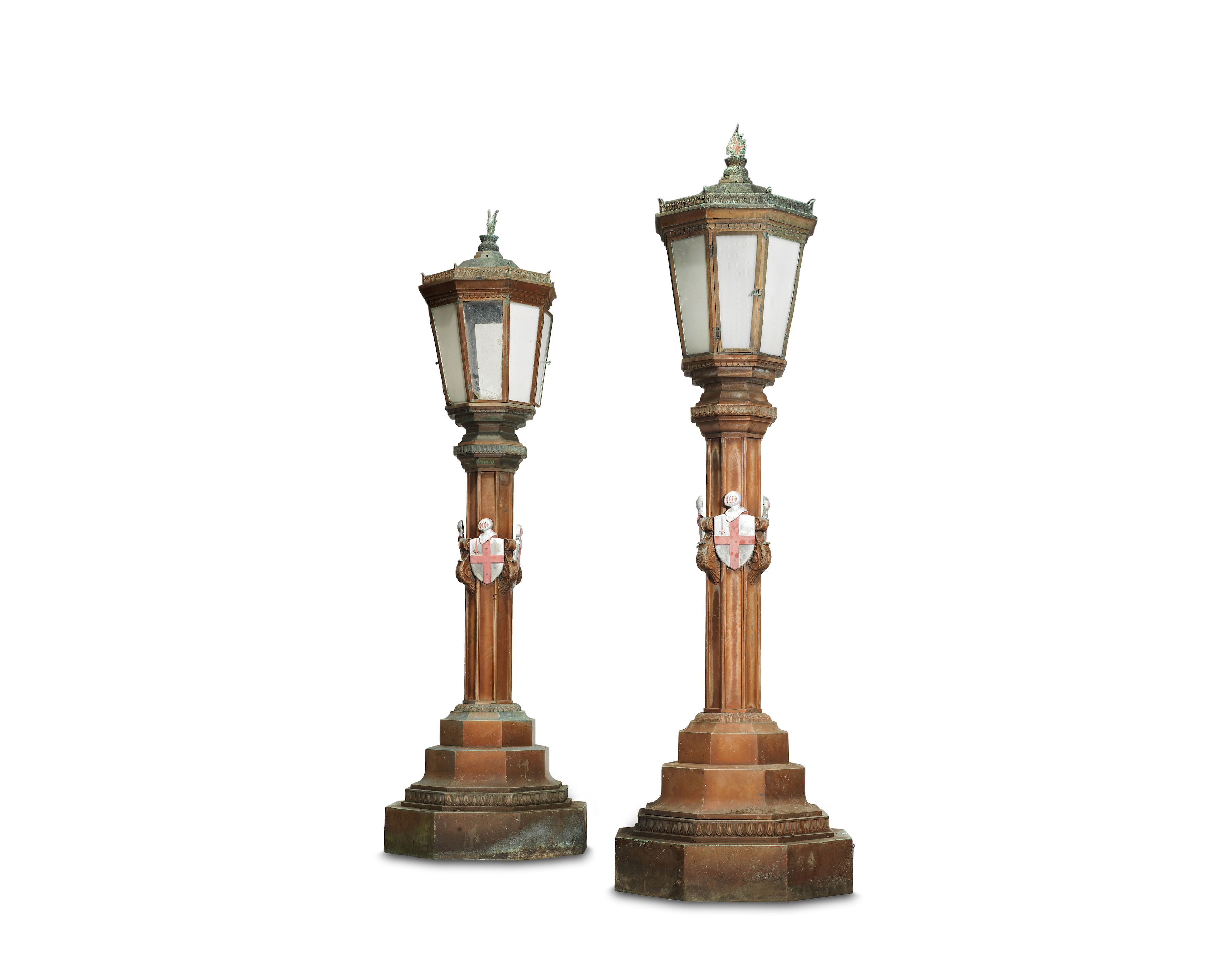 Bonhams : A pair of painted bronze octagonal lamp posts, formerly at ...