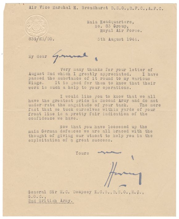 Bonhams : BROADHURST (HARRY) Typed letter signed (Harry), to General ...