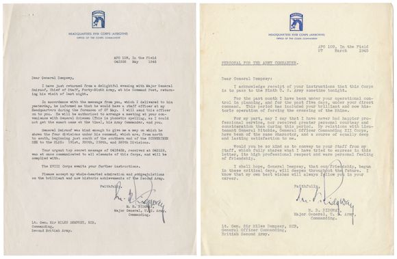 Bonhams : RIDGWAY (MATTHEW BUNCKER) Two typed letters signed, as Major ...